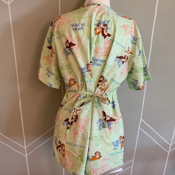 Disney | Tops | Disney Chip And Dale Scrub Top Green V Neck Small ...